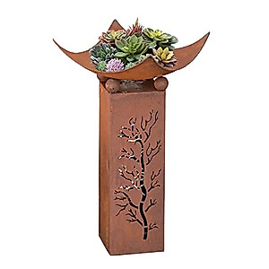 Westcharm Metal Fire Pits Outdoor Decorative Rustic Pillar with Removable Bowl | Brazier Wood Burning Fire Column | Decorative Pillar with Plant Display Dish for Outdoor Decoration