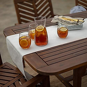 Walker Edison 4-6 Person Outdoor Wood Chevron Back Patio Furniture Dining Set Extendable Table Chairs All Weather Backyard Conversation Garden Poolside Balcony, 5 Piece, Dark Brown