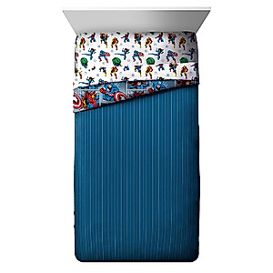 Jay Franco Marvel Avengers Fighting Team 4 Piece Twin Bed Set - Includes Reversible Comforter & Sheet Set Bedding - Super Soft Fade Resistant Microfiber (Official Marvel Product)