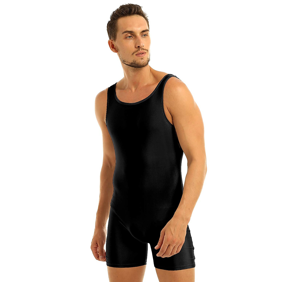 iiniim Men's Sleeveless Vest Tank Top Stretchy Leotard Gymnastics Bodysuit Wrestling Singlet Uniform Jumpsuit Black XX-Large