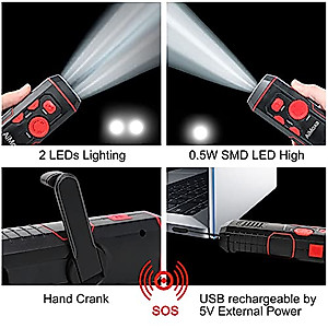 AiMoxa Portable Emergency Radio 【6.1" x 1.9" x 1.3"】, High Lumens Hand Crank Flashlight with Weather Radio, Power Bank for iPhone/Smart Phone, SOS Alarm for Home, Outdoor, Emergency kit