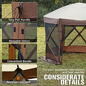 SmarketBuy Gazebo Tent 10 x 10 ft, Pop Up Design Camping Gazebo Tent, 6-Sided Pop-up Canopy Shelter Ten Portable 8 Person Gazebo Screen Tent with Carry Bag for Camping and Backyard Activities