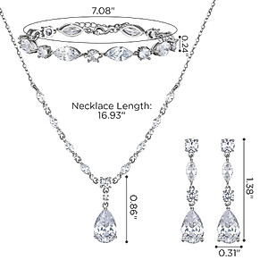 SWEETV Bridal Jewelry Set for Wedding, Cubic Zirconia Necklace Dangle Drop Earrings Bracelet Set, Teardrop Marquise Brides Bridesmaids Wedding Prom Anniversary Jewelry Gifts for Women