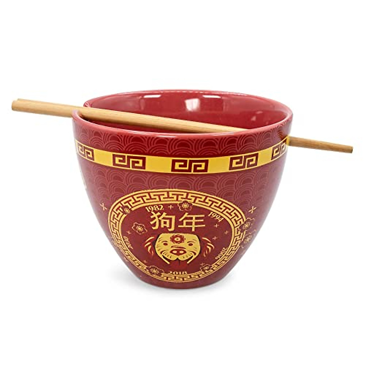 Boom Trendz Year Of The Dog Chinese Zodiac Ceramic Dinnerware Set Includes 16 Ounce Ramen Noodle Bowl and Red One Size