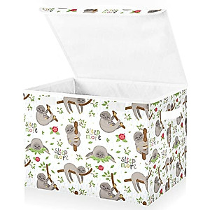 innewgogo Cute Sloths Storage Bins with Lids for Organizing Foldable Storage Box With Lid with Handles Oxford Cloth Storage Cube Box for Toys