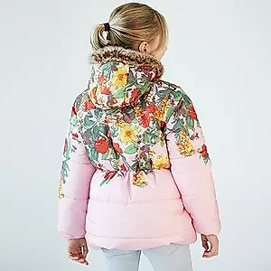 Girls Little Long Quilted Padded Light Puffer Coat Cotton Dress Warm Lined Coat Outer Clothing Bear Hoods Outerwear