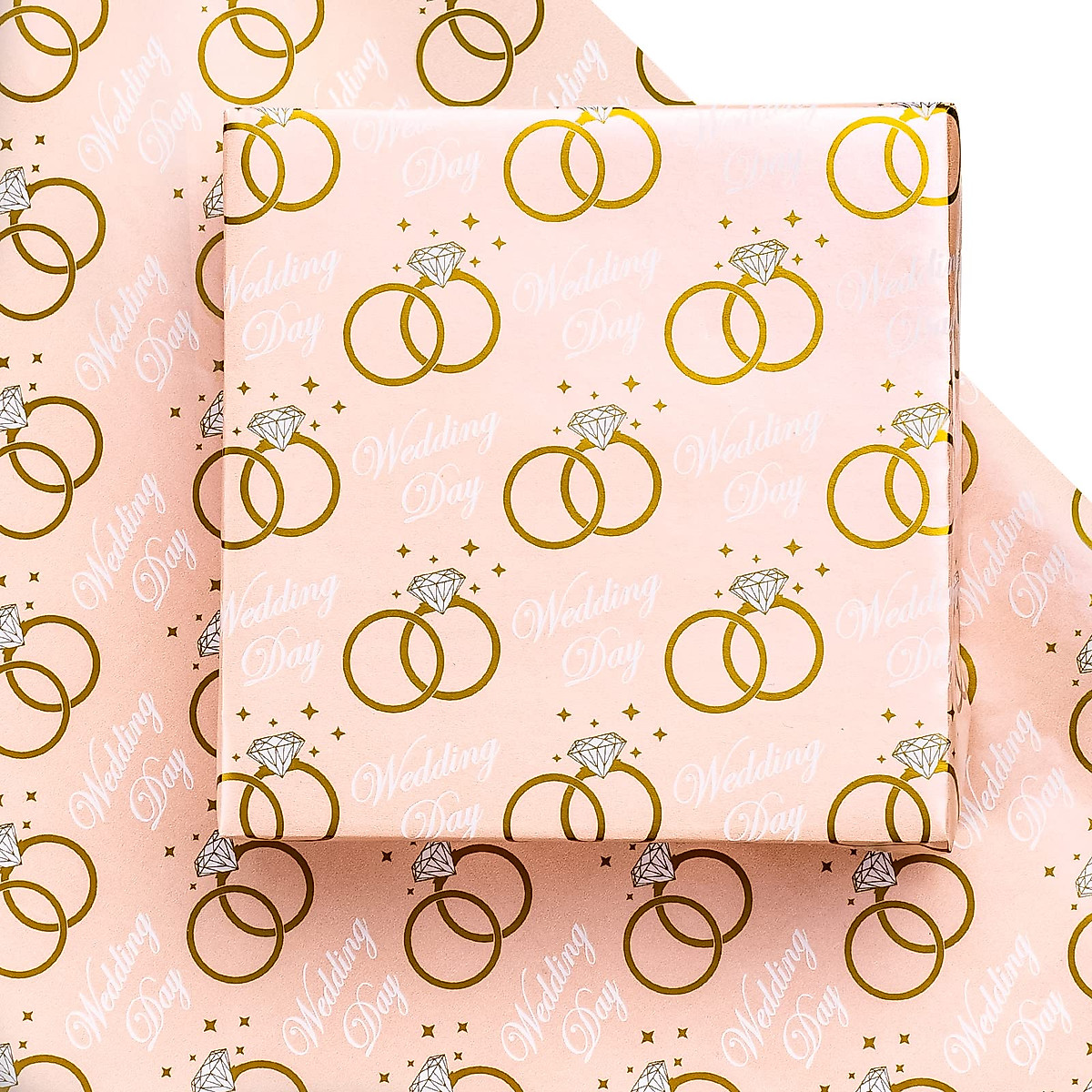 WRAPAHOLIC Wedding Wrapping Paper Sheet - 12 Sheets Diamond Ring Design Folded Flat for Celebration, Party Present Packing - 19.7 Inch X 30 Inch Per Sheet