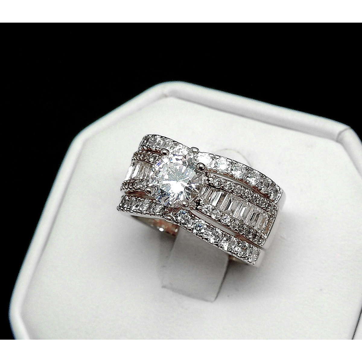 Ginger Lyne Collection Enchantment Beautiful 3pcs Engagement Wedding Ring and Band Set Size 11