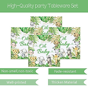 Jungle Safari Baby Shower Decorations Tableware Set Serves 24, Green Animals Paper Plates, Napkins, Paper Cups for Baby Boy Wild One Birthday Baby Shower Party Supplies