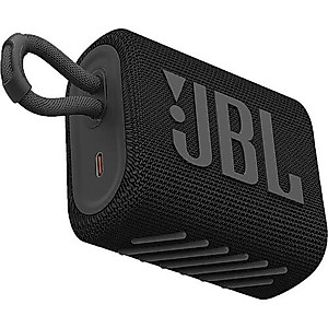 JBL GO 3 Waterproof Ultra Portable Bluetooth Speaker Bundle with Megen Hardshell Case (Black)