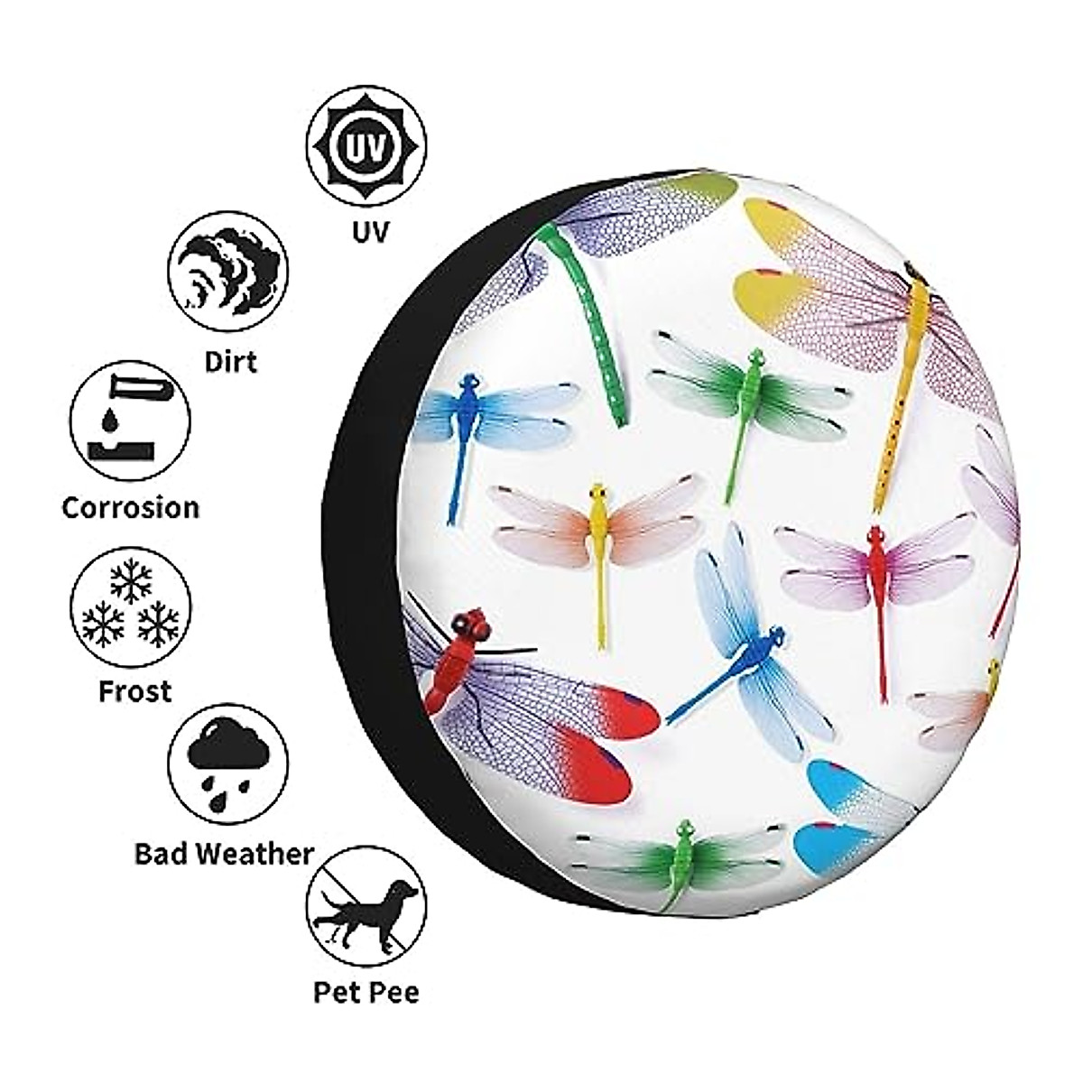 Colorful Dragonfly Print Spare Tire Cover Funny Wheel Covers Waterproof Dust-Proof Wheel Protectors Fit for Trailer SUV Truck Camper 17 Inch