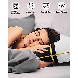 Edwiinsa Black White Pillow Covers King Standard Set of 2 20x36 Bed Pillow, Luxury Yellow Lace Modern Abstract Art Aesthetics Plush Soft Comfort for Hair/Skin Cooling Pillowcases with Envelop Closure