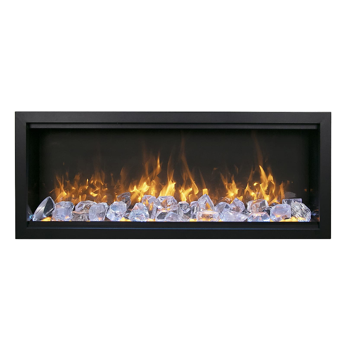Amantii SYM-60-XT-BESPOKE Symmetry Extra Tall Bespoke 60 Inch Recessed Indoor Outdoor Electric Fireplace, WiFi Bluetooth Speaker Available, with Trim and Ice Media