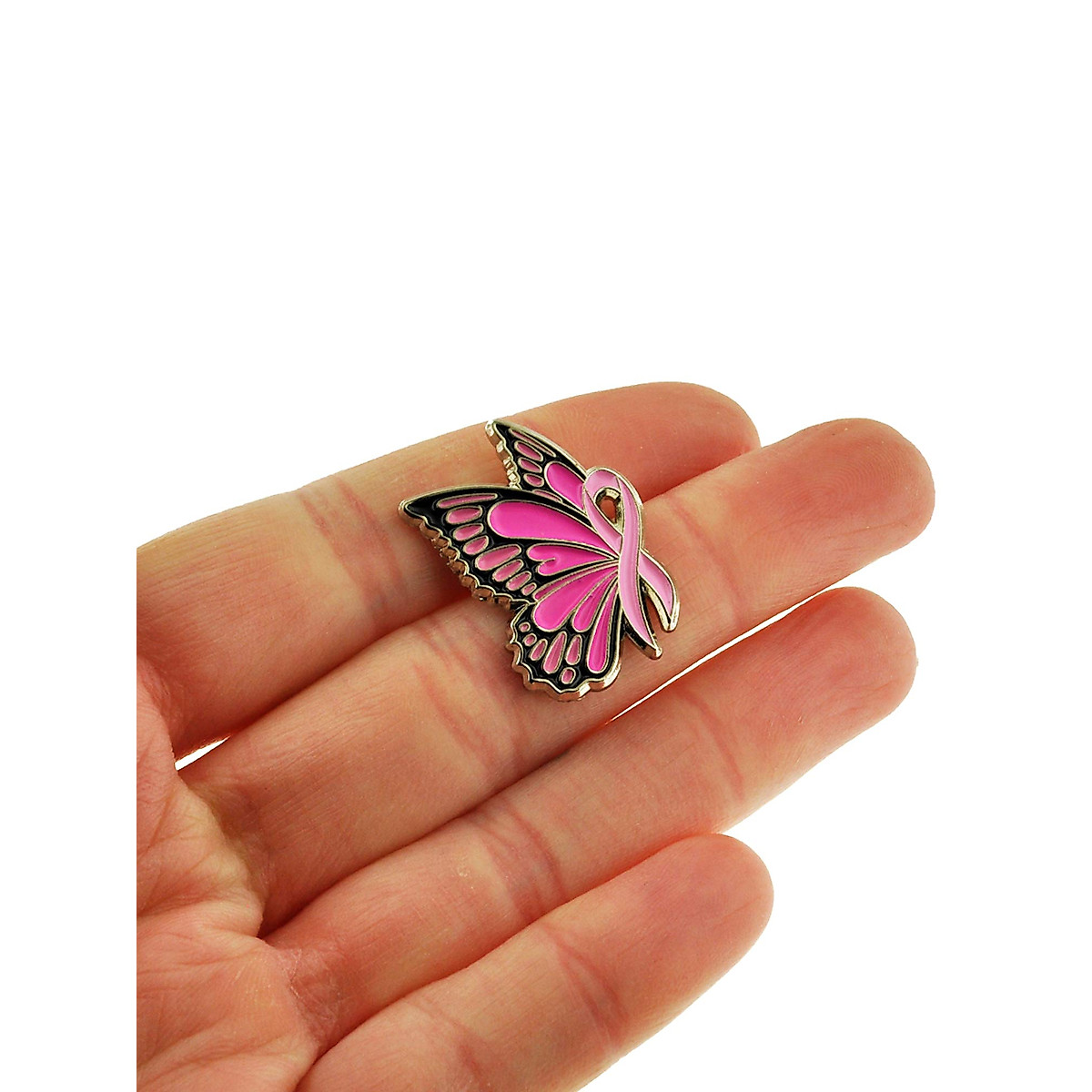 PinMart Breast Cancer Awareness Butterfly Pink Ribbon Enamel Lapel Pin - 1 Piece