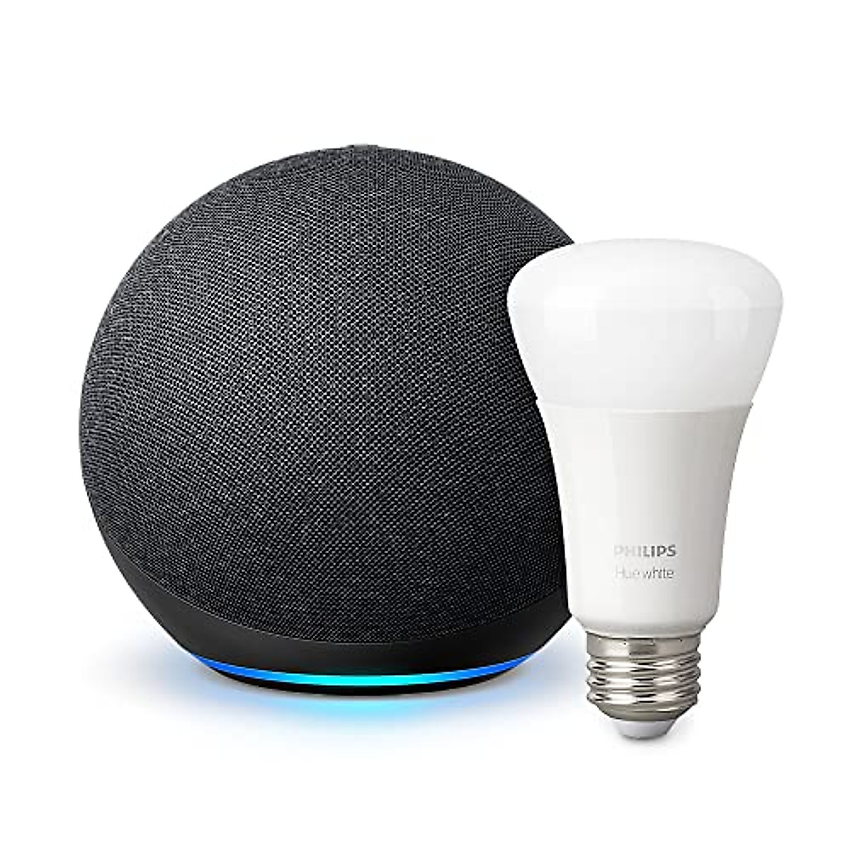 Echo (4th Gen) | Charcoal with Philips Hue White Smart Bulb