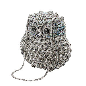 UMREN Cute Owl Clutch Women Crystal Evening Bags Luxury Handbag Rhinestone Wedding Party Purse Silver