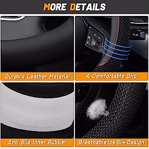 KAFEEK Steering Wheel Cover, Universal 15 inch, Microfiber Leather Viscose, Breathable, Anti-Slip,Warm in Winter and Cool in Summer, Black