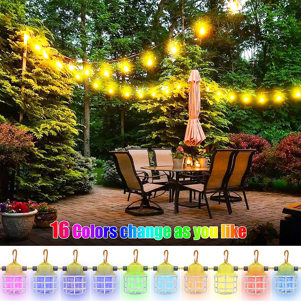 RIUVAO 100ft LED Color Changing RGBW Construction String Lights, 150W 15000LM Super Bright LED String Work Lights, Dimmable Construction Temporary Lights (100ft-RGB)