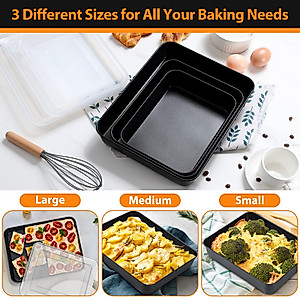 E-far Baking Pans with Lids Set of 3, Nonstick Sheet Cake Pan for Oven Lasagna Brownie Casserole - 12.5/10.5/9.4Inch, Rectangle Metal Bakeware Set, Stainless Steel Core - 6 Pieces(3 Pans + 3 Covers)