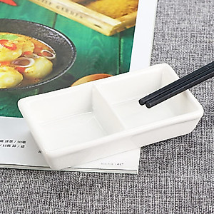 1PC White Ceramic Serving Platter Rectangular 2 Compartment Appetizer Serving Tray Divided Spices Vinegar Nuts Sauce Dishes for Home Kitchen Restaurant