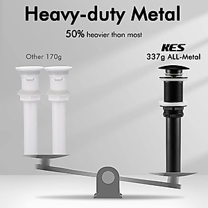 KES Bathroom Sink Drain without Overflow Vessel Sink Lavatory Vanity Pop Up Drain Stopper Matte Black, ALL Metal Rustproof Brass and 304 Stainless Steel, S2008D-BK