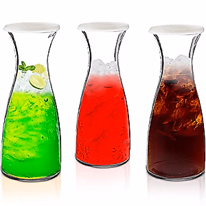 3-Piece Glass Carafe Set – 1 Liter Pitchers for Party – 10 Inch Tall Jugs– Water or Milk Bottles