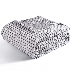 Queenshin Cozy Plush Waffle Plaid Flannel Fleece Blanket, 330 GSM Super Soft Lightweight Sofa Bed Throw 60 * 80 Inch, Brown