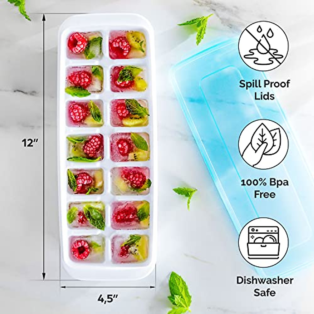 Joined Ice Cube Tray for Freezer (Set of 2) - Ice Tray with Lid Ice Cube Trays for Freezer with Lid - Ice Trays for Freezer with Lid - Ice Cube Tray with Lid Ice Maker for Freezer Ice Cube Mold