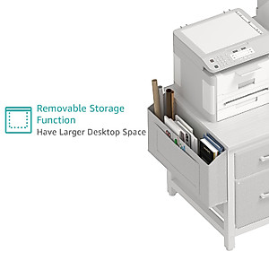 Lufeiya White Computer Desk with Fabric File Drawers Cabinet, 57 Inch Home Office Desks with Reversible Filing Cabinet Printer Stand for Small Space, Study Writing Table PC Vanity Desks, White