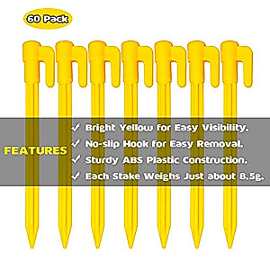 Hikemax 60 Pack Plastic Tent Pegs Garden Landscape Stakes 5.7 Inch for Anchoring Garden Netting, Camping Tents, Rain Tarps and Landscape Fabric Lawn Edging