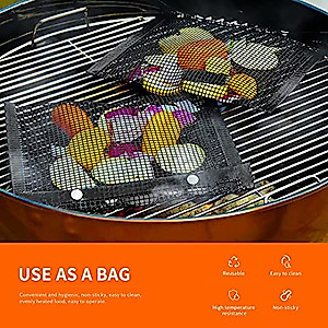 Tekfab 2 Pcs Barbecue Grill Mesh Bag, Non-Stick, Heat-Resistant, Reusable and Easy-to-Clean BBQ Net Bag for Outdoor Picnic Cooking and Barbecue - 8.7 x 10.6 Inches