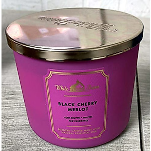White Barn Candle Company Bath and Body Works 3-Wick Scented Candle w/Essential Oils - 14.5 oz -Black Cherry Merlot (ripe Cherry . Merlot red Raspberry ) )