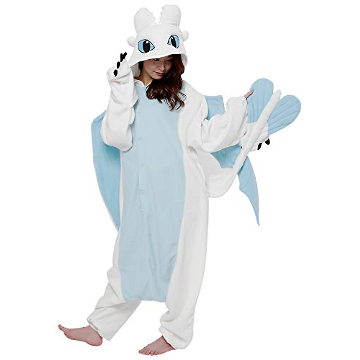 SAZAC Kigurumi - How to Train Your Dragon - Light Fury - Onesie Jumpsuit Halloween Costume (One Size)