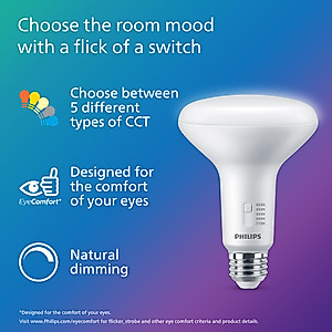 PHILIPS BR30 Dimmable LED Spotlight Bulbs - Flicker Free Light Bulb with EyeComfort Technology - Selectable White - E26 Base - 6 Pack