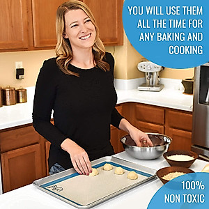 KPKitchen Silicone Baking Mats Set of 5 and Baking Sheet with Rack Set - 2 Half Sheets Mats + 1 Quarter Sheet Liner + 1 Round & 1 Square Cake Mat - Aluminum Pan + Stainless Steel Cooling Rack