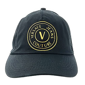 Versace Jeans Couture V Logo Signature Pure Cotton Baseball Cap Adjustable-One Size for Mens Black/Gold