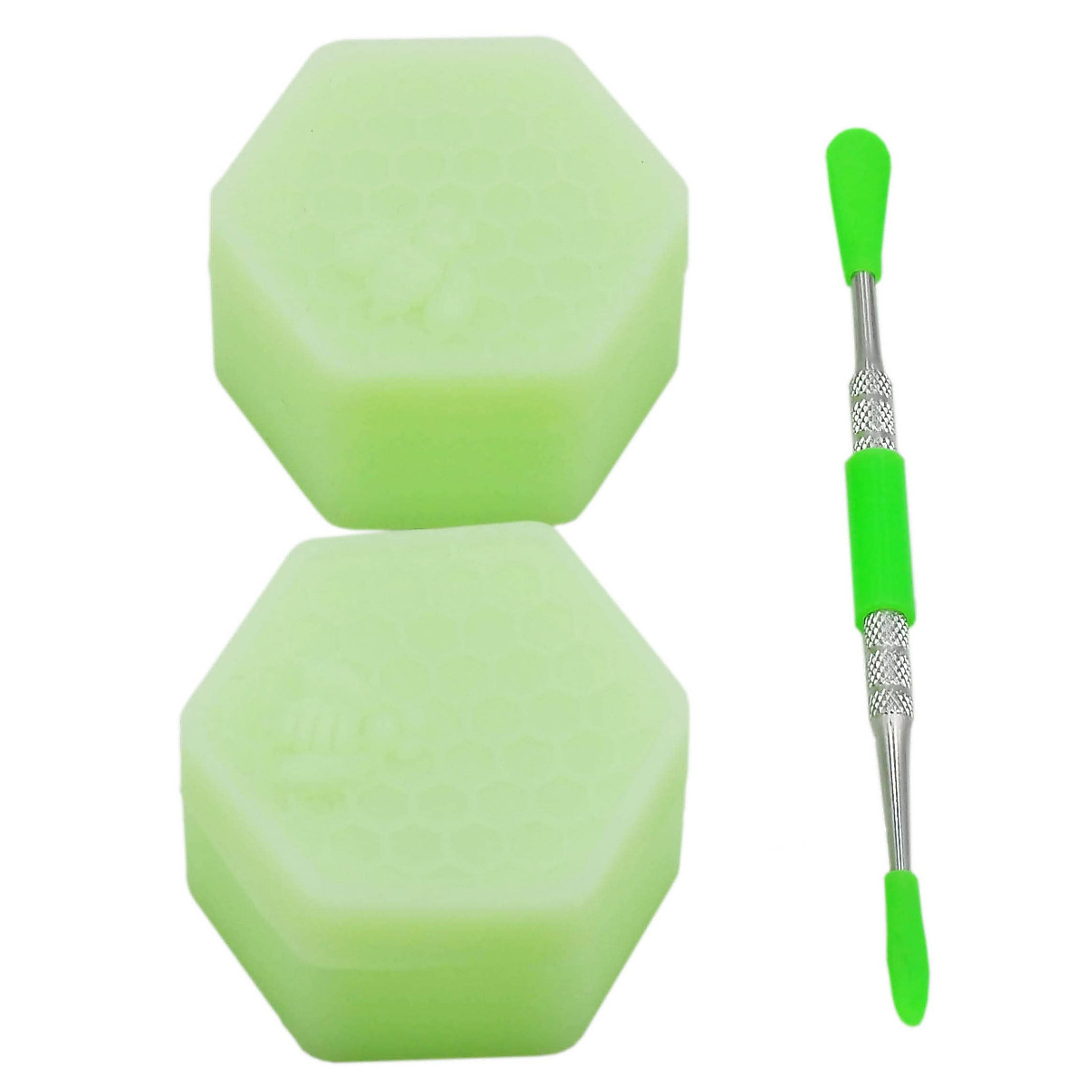 KUVIS 26ml Hexagon Silicone Container Non-stick Honeybee Jars with Carving Tool (Glow In The Dark)