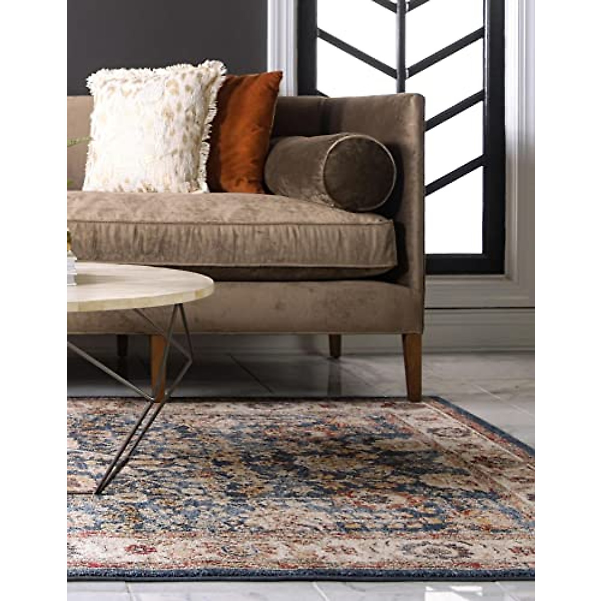 Unique Loom Utopia Collection Traditional Classic Vintage Inspired Area Rug with Warm Hues, 8 x 10 ft, Navy Blue/Beige