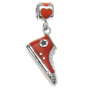 Queenberry Rhodium-plated Sterling Silver Star Sneaker Enamel European Style Dangle Bead Charm