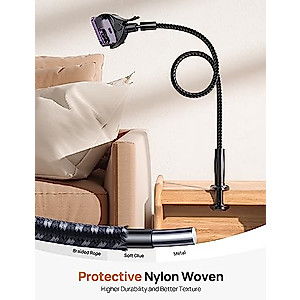 Aomiker Gooseneck Phone Holder for Bed - [2023 Upgrade Nylon Braid] 38” Flexible Lazy Arm Clip, 360 Adjustable Overhead Phone Mount for iPhone 14 13 12 11 Pro Max Mini Plus, all 4-7" Cellphone - Black