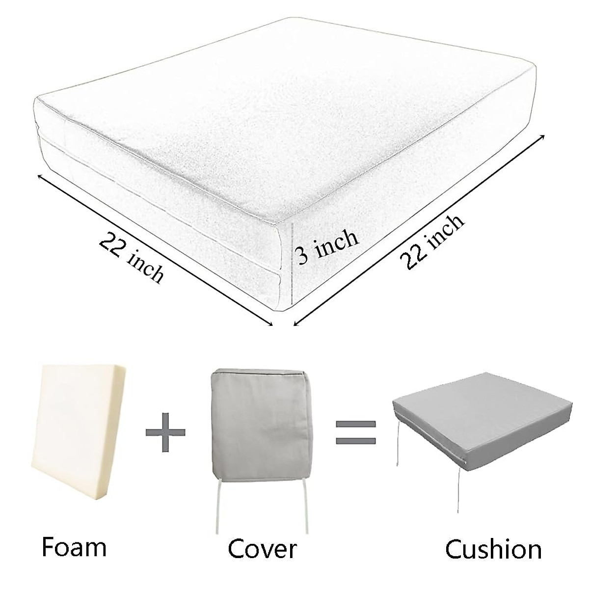 TECOSARA Outdoor Chair Cushions for Patio Furniture, Water Resistant Patio Cushions with Ties for Garden Patio Furniture, Memory Foam Chair Cushions Outdoor Loveseat Cushion Set of 2, 22x22 Inch