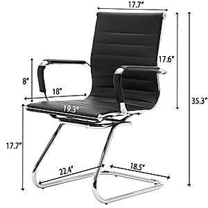 DM Furniture Reception Chairs No Wheels Leather Conference Chair Heavy Duty Back Support Office Guest Chair, Set of 2 (Black)