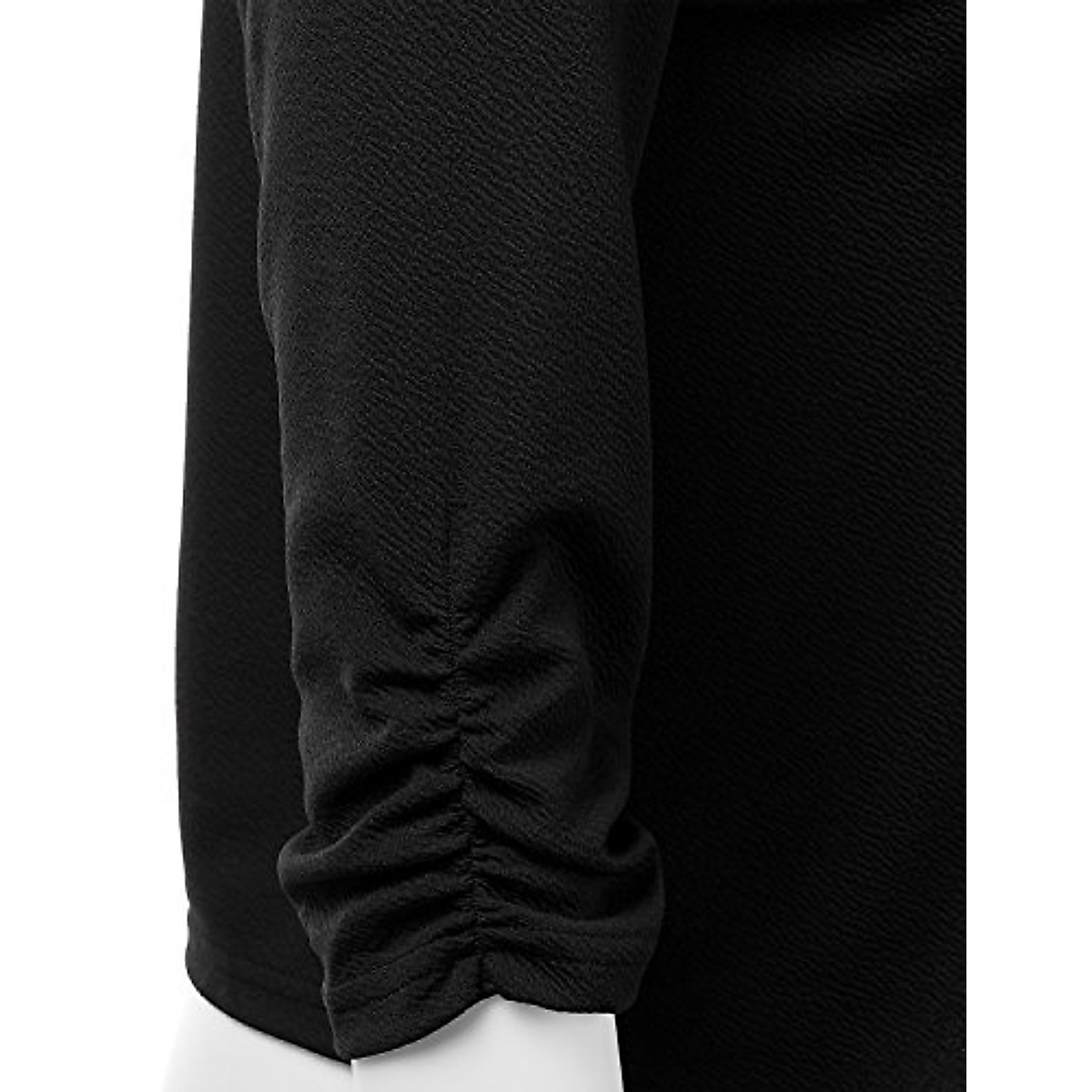 DOUBLJU Women's Casual Work Ruched 3/4 Sleeve Open Front Blazer Jacket with Plus Size Black