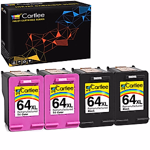 Cartlee Remanufactured Ink Cartridge Replacement for HP 64 XL 64XL for Envy Photo 6252 6255 6258 7120 7155 7158 7164 7800 7855 7858 7864 Inkjet Printers Combo Pack (2 Black, 2 Tri Color)