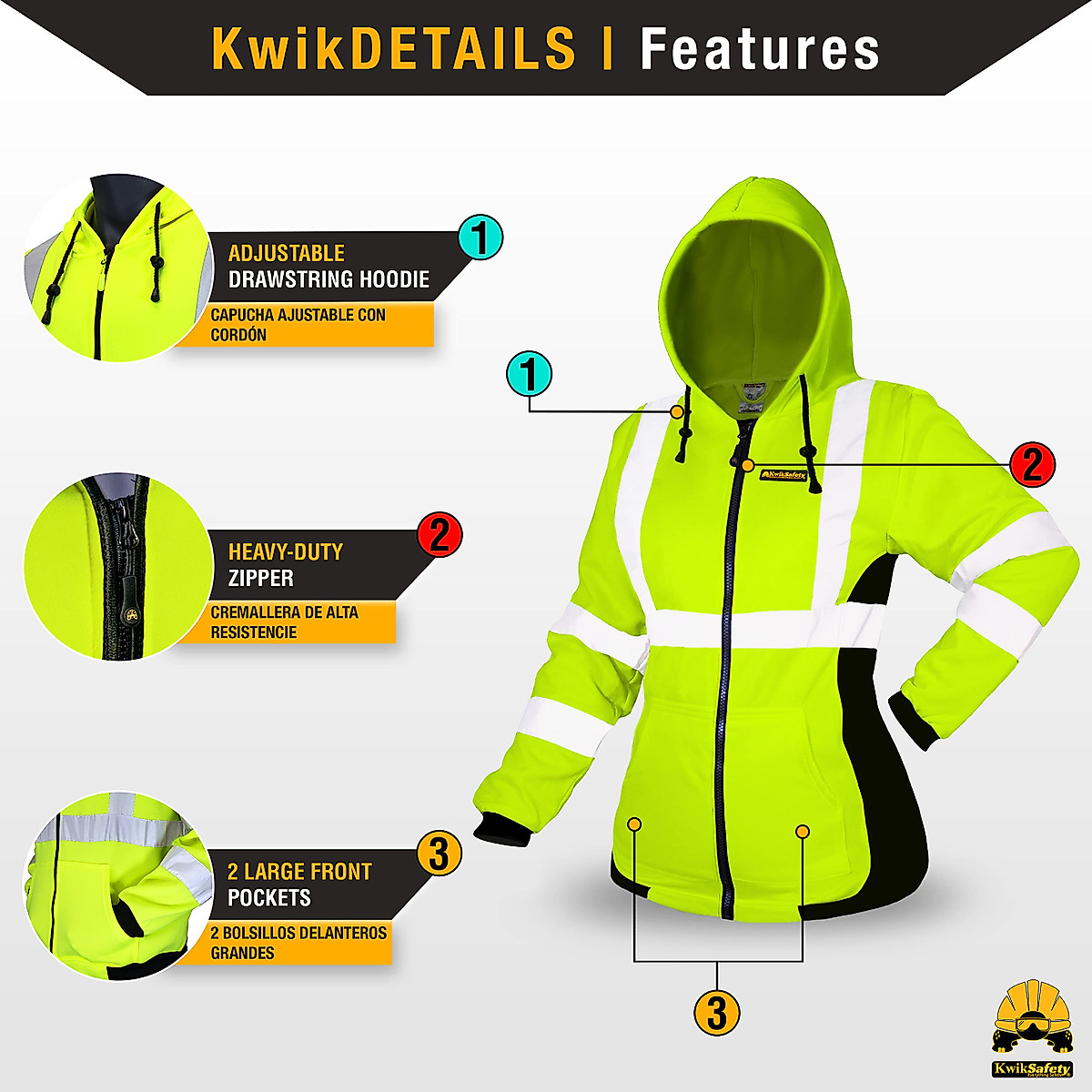 KwikSafety - Charlotte, NC - ROGUE Safety Jacket for Women [NO FUZZ BALLS] Class 3 ANSI OSHA Reflective Hi Vis Womens Fleece Hoodie/Yellow Medium