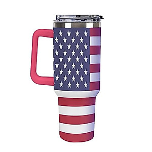 U.S.A Kansas State Flag 40oz Water Bottle Double Wall Insulated Tumbler with Handle Leakproof Travel Mug Light Rose Red-style