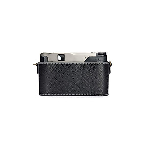 Contax TVS II Case, BolinUS Handmade Genuine Real Leather Half Camera Case Bag Cover for Contax TVS II Camera with Hand Strap (Black)