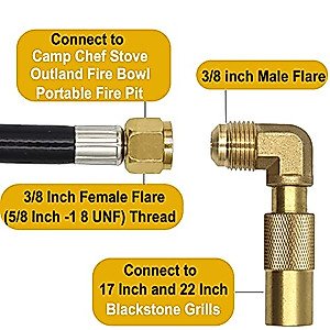Monkemon Propane Elbow Adapter with Extension Hose, 12FT Propane Quick Connect Hose RV to Grill for Blackstone 17" and 22" Griddle, Lp Quick Connect Hose Rv Grill For Camp Chef Stove Portable Fire Pit