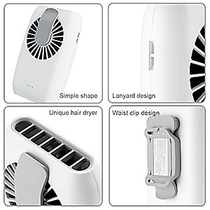 Mini Waist Clip on Fan,Waist Cooling Fan,Portable hands-free necklace and wrist fan with 15H Working Time, 3 Speeds Mode, and USB Rechargeable Battery Operated,for Home Office Outdoor Travel,（White）