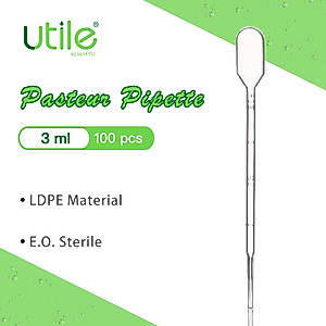 Utile 100pcs of Sterile Transfer Pipettes, Essential Oil Pipettes, Cap.3ml with 140mm Length, Low-Density Polyethylene Material, Individual Peel-Pack, 4320.0313.100